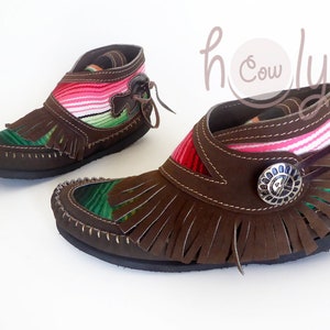 Brown Leather Serape Moccasins, Moccasin Boots, Womens Moccasins ...