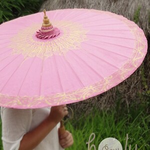 Hand Painted Pink Parasol With FREE Umbrella Bag, Pink Umbrella, Pink ...