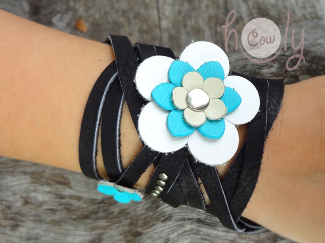 Handmade Leather Flower Power Bracelet - Etsy