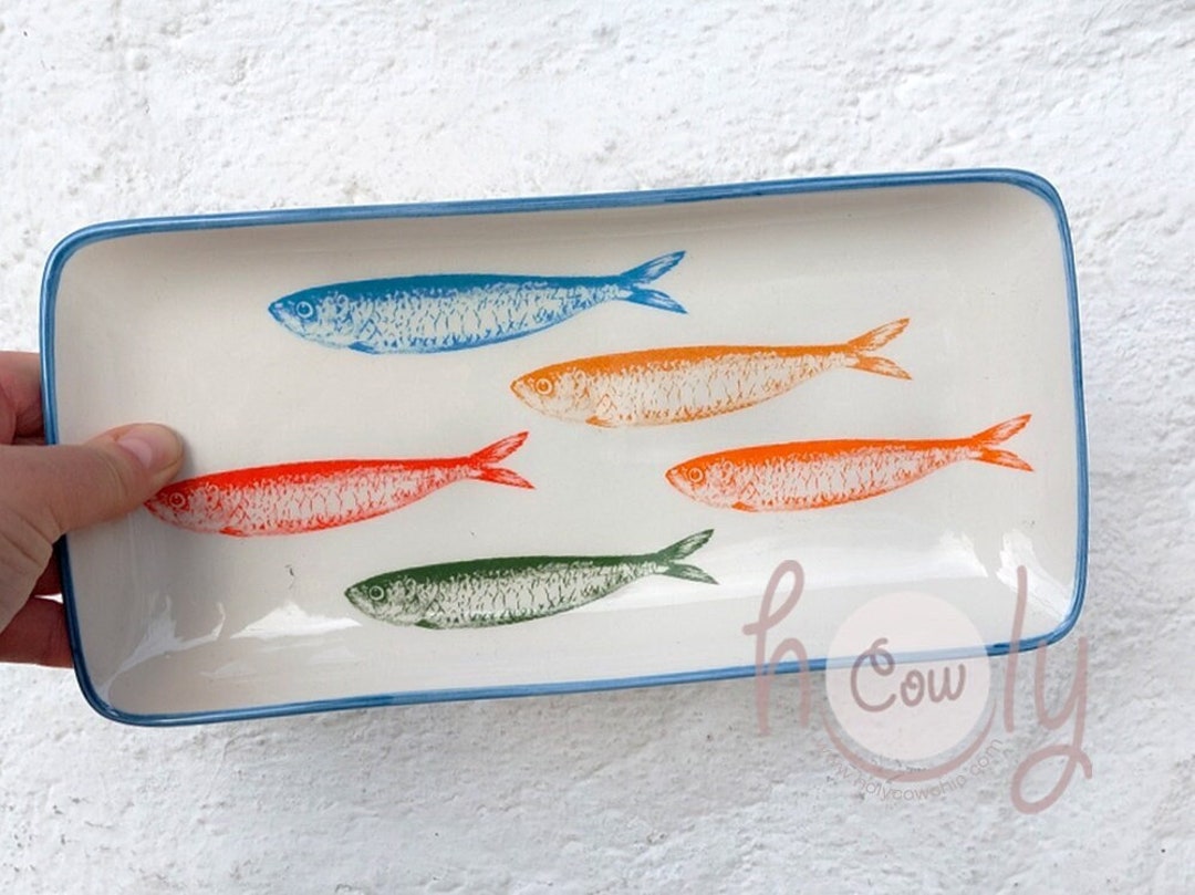 Handmade Ceramic Platter With Decorative Colorful Fish Sardines - Etsy