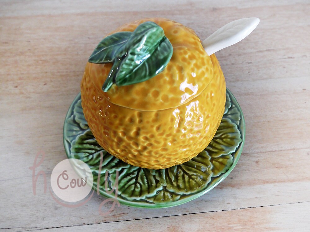 Handmade Ceramic Orange Bowl With Spoon on Leaf Plate Ceramic | Etsy