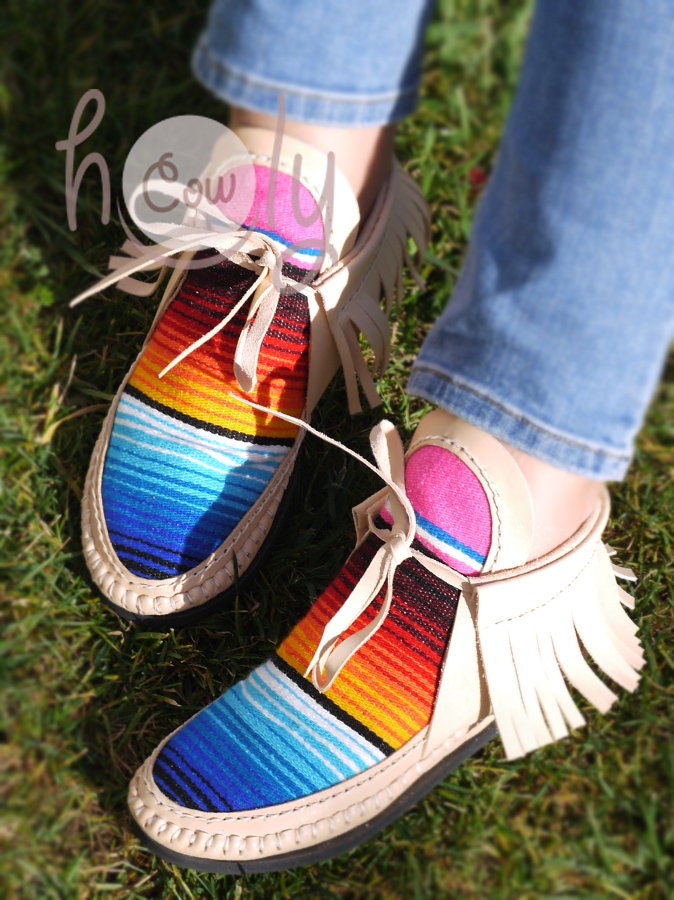 Leather Moccasins With Serape Moccasins Womens Moccasins | Etsy