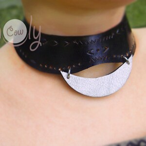 Leather Necklace With Silver Leather Crescent Moon Moon - Etsy