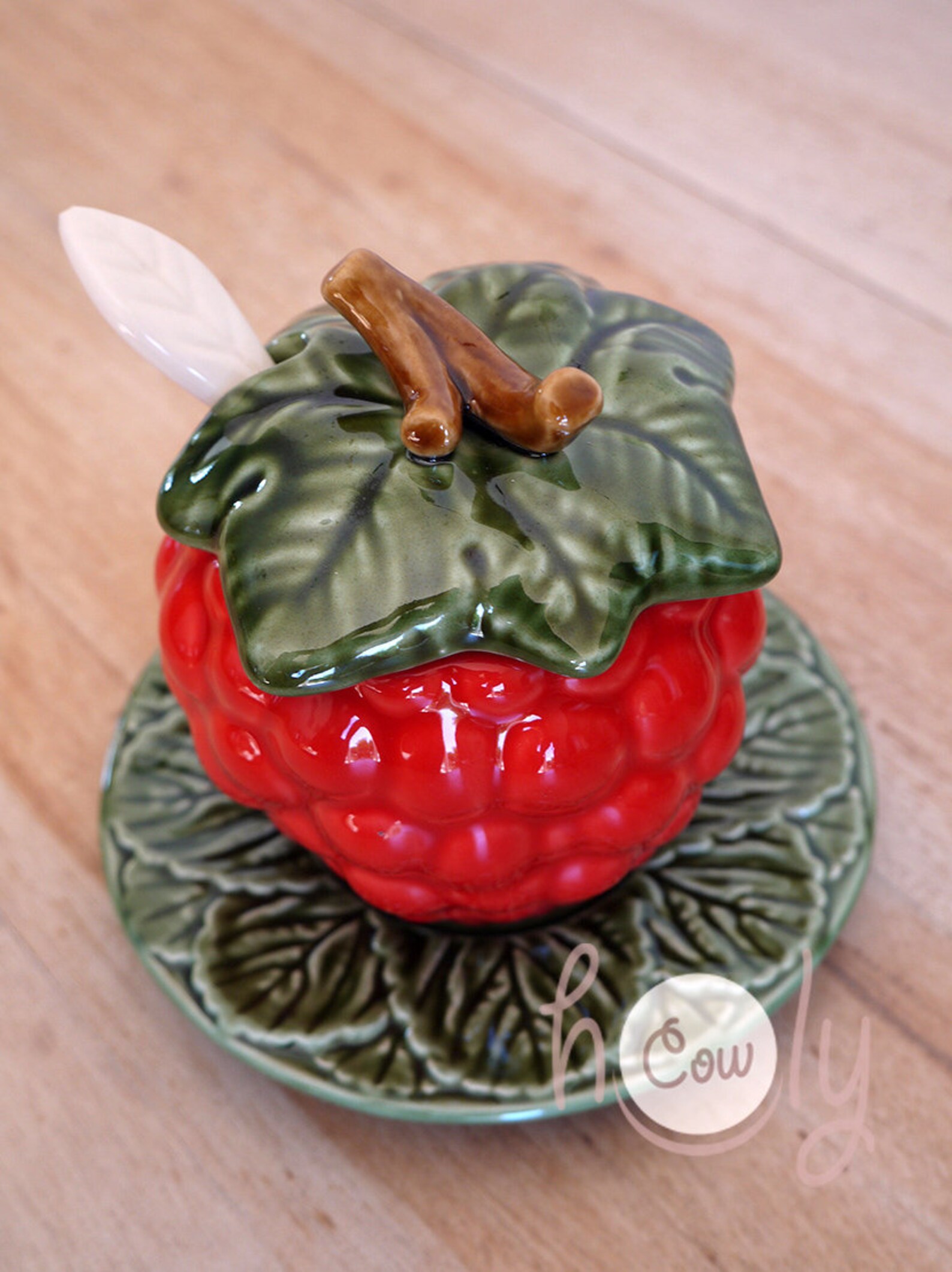 Handmade Ceramic Raspberry Bowl With Spoon on Leaf Plate - Etsy