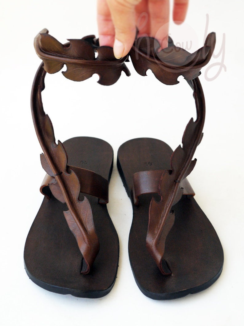 Handmade Brown Leather Leaf Sandals Womens Sandals Leather | Etsy