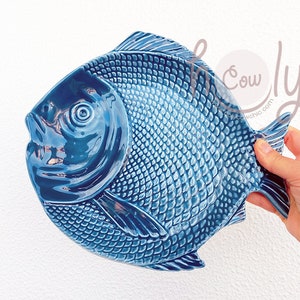 Handmade Large Ceramic Blue Fish Dish, Fish Plate, Large Ceramic Fish ...