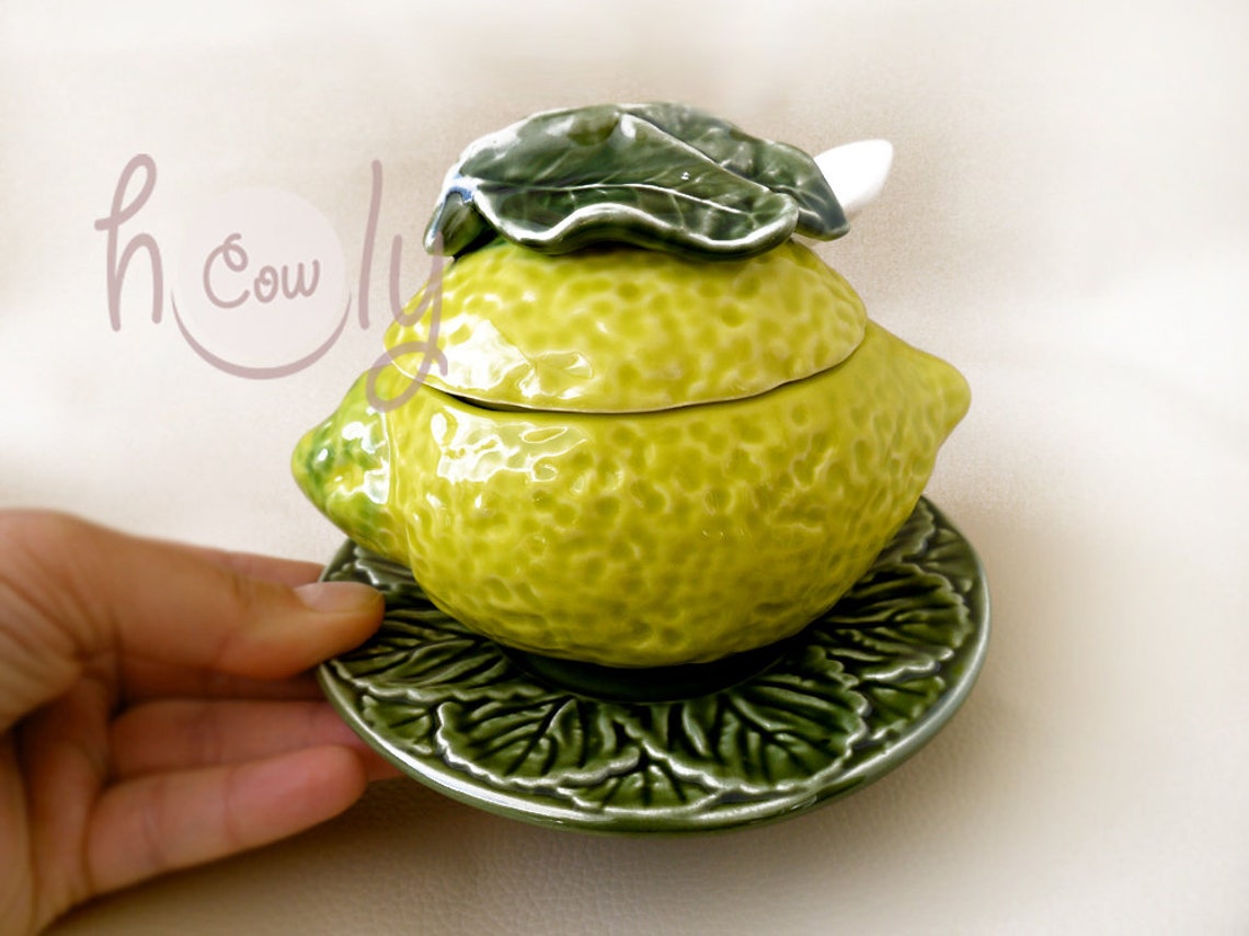 Handmade Ceramic Lemon Bowl With Leaf Plate and Spoon, Ceramic Lemon ...