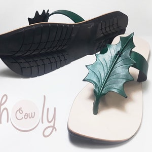 Handmade Green Leather Leaf Sandals, Womens Sandals, Mens Sandals ...