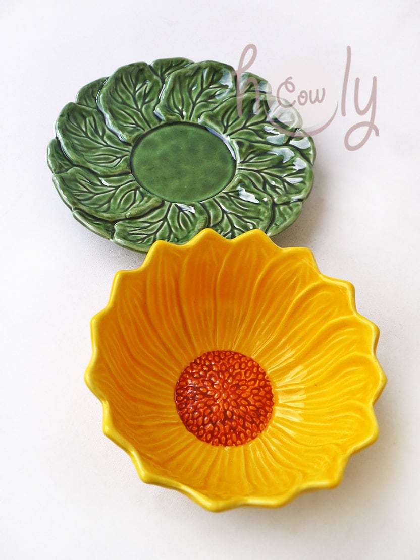 Handmade Colorful Ceramic Sunflower Bowl On Leaf Plate | Etsy