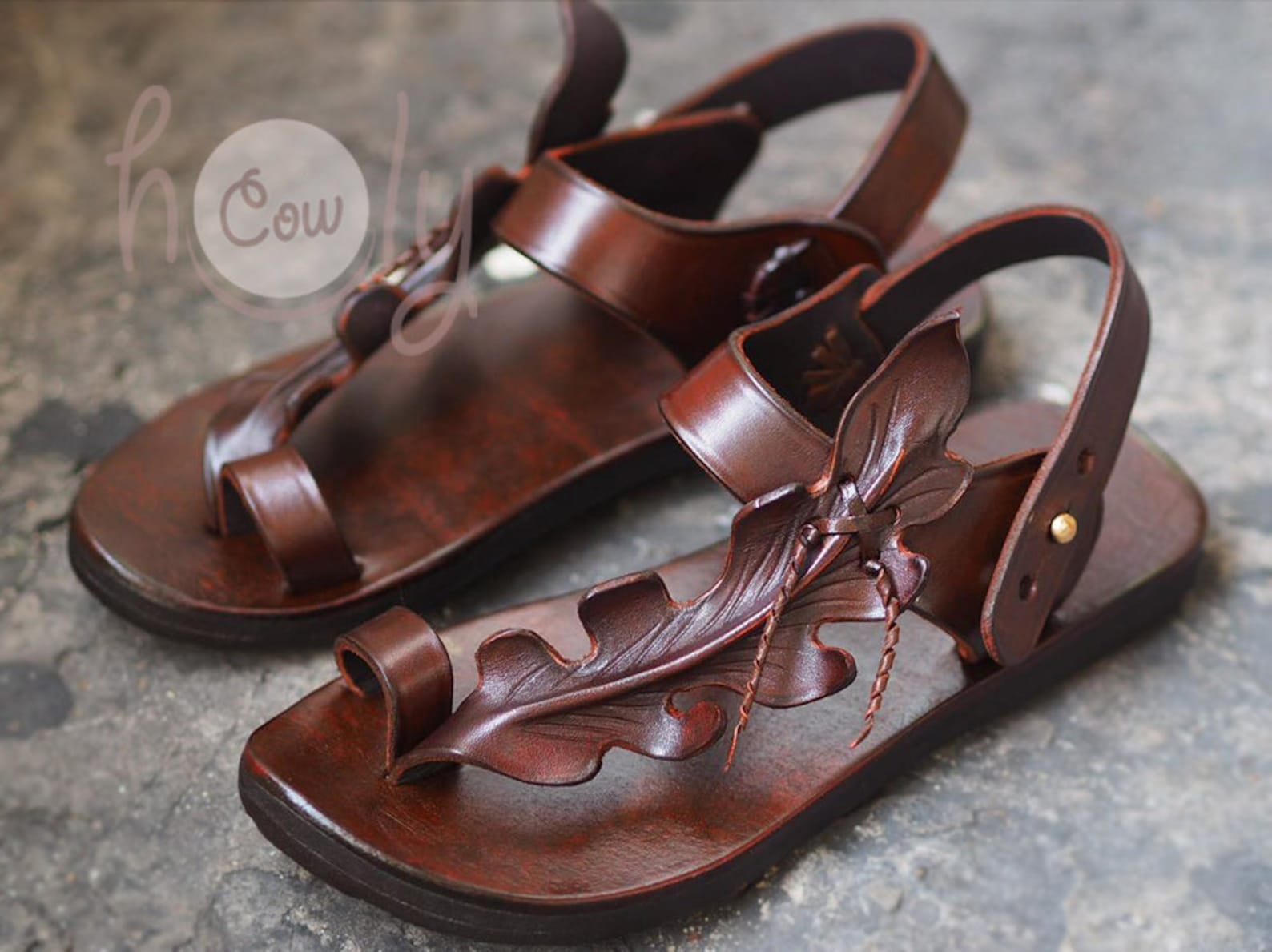 Handmade Brown Leather Leaf Sandals Womens Sandals Leather | Etsy