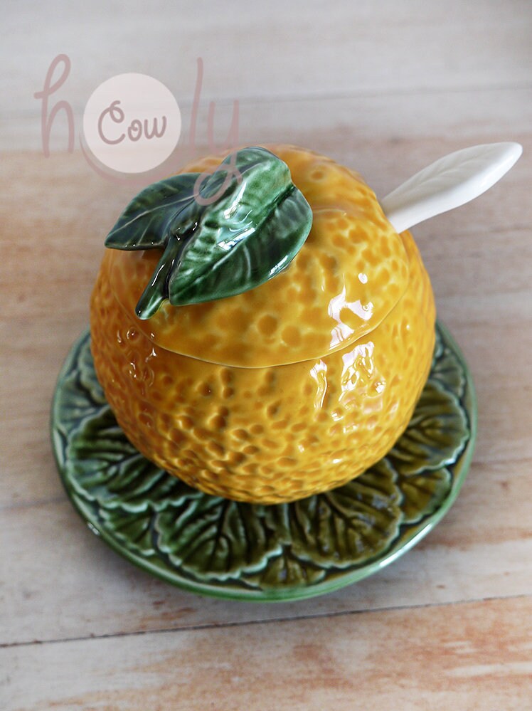 Handmade Ceramic Orange Bowl With Spoon on Leaf Plate Ceramic | Etsy