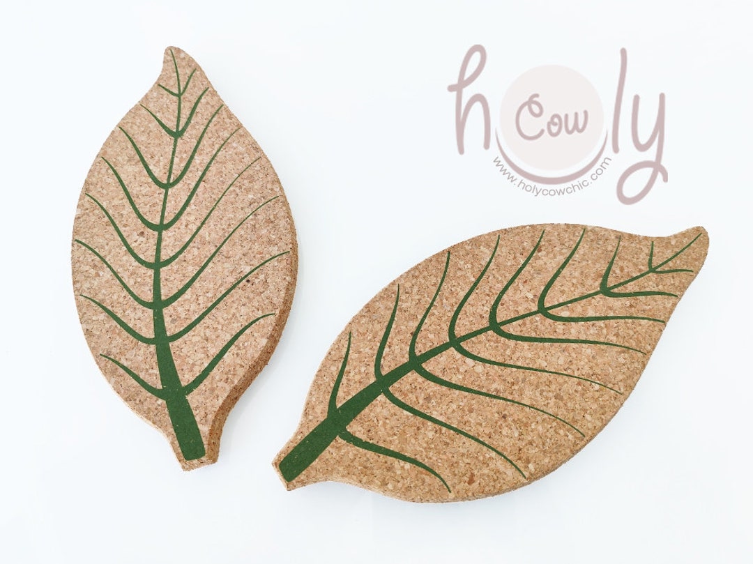 Set of 2 Natural Eco Thick Cork Leaf Hot Pot Holders, Thick Hot Pads ...
