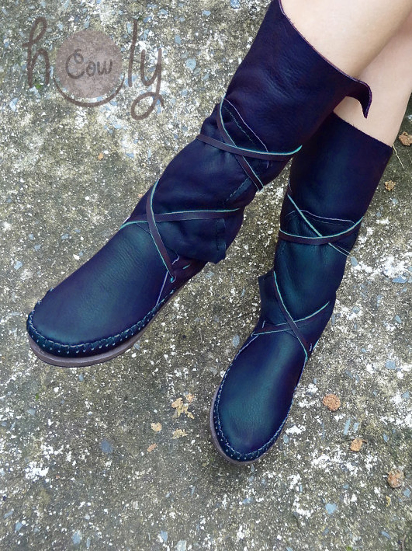 Blue Leather Moccasins, Blue Moccasin Boots, Moccasins Women, Moccasins ...