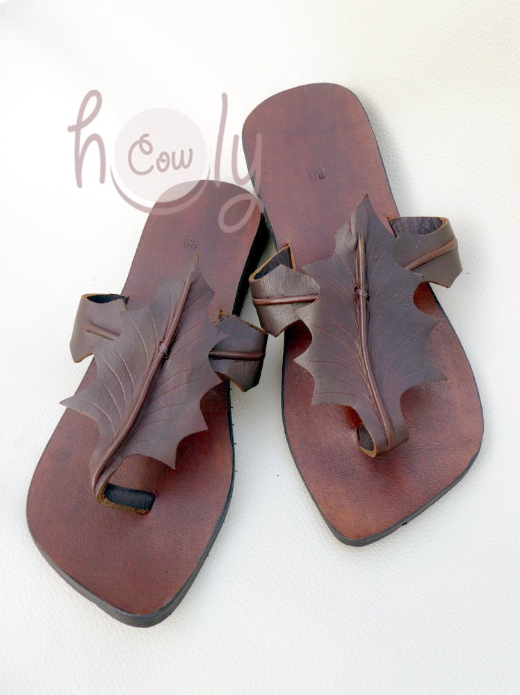 Handmade Brown Leather Leaf Sandals Womens Sandals Leather | Etsy