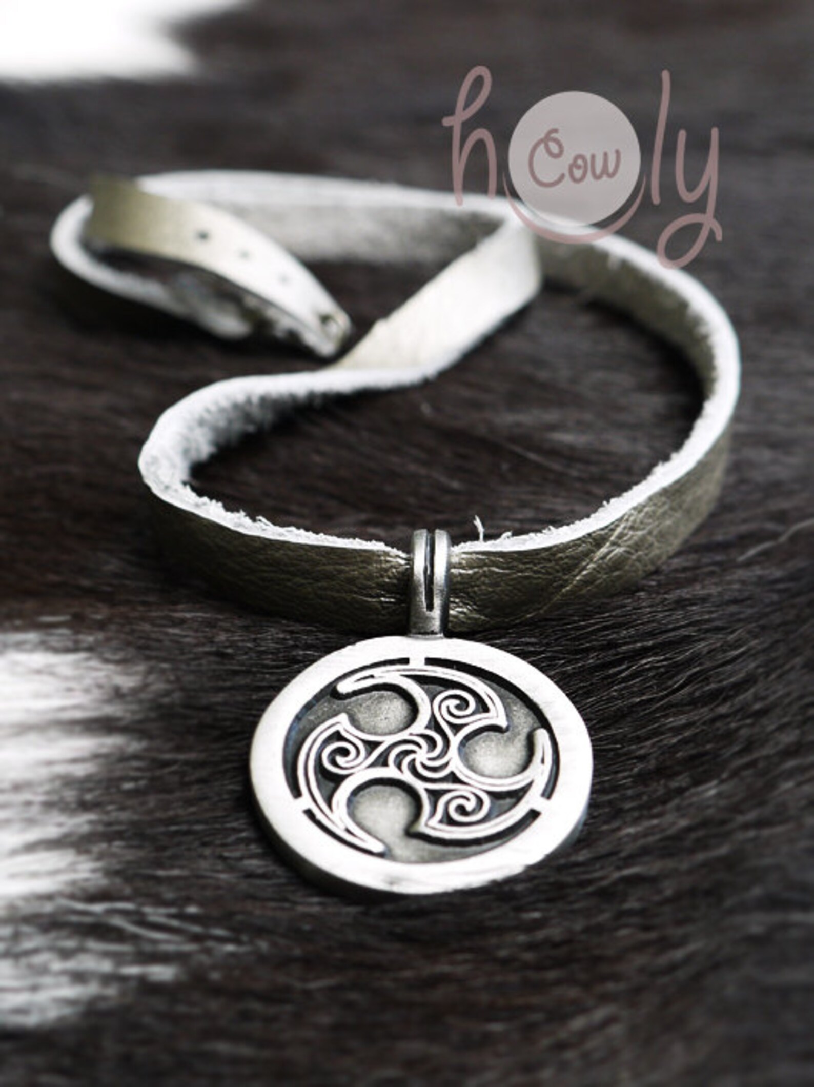 Leather Necklace With Tripal Spiral Symbol Irish Necklace - Etsy