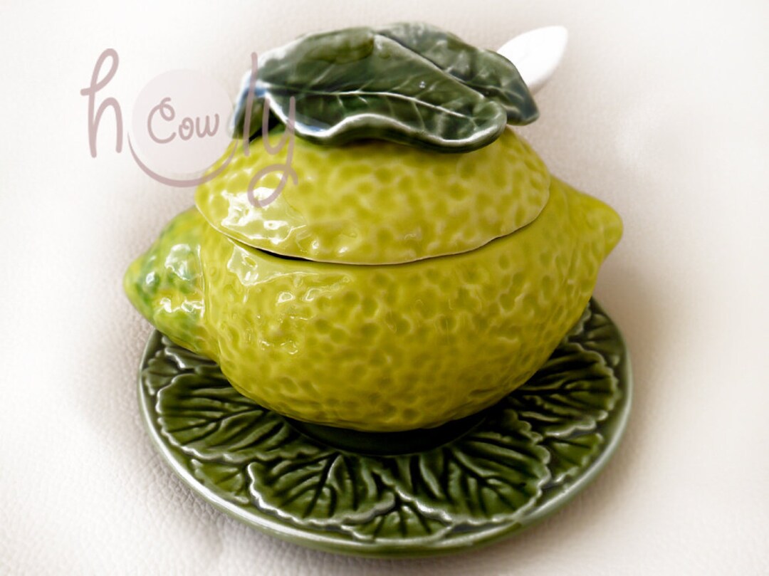 Handmade Ceramic Lemon Bowl With Leaf Plate and Spoon, Ceramic Lemon ...