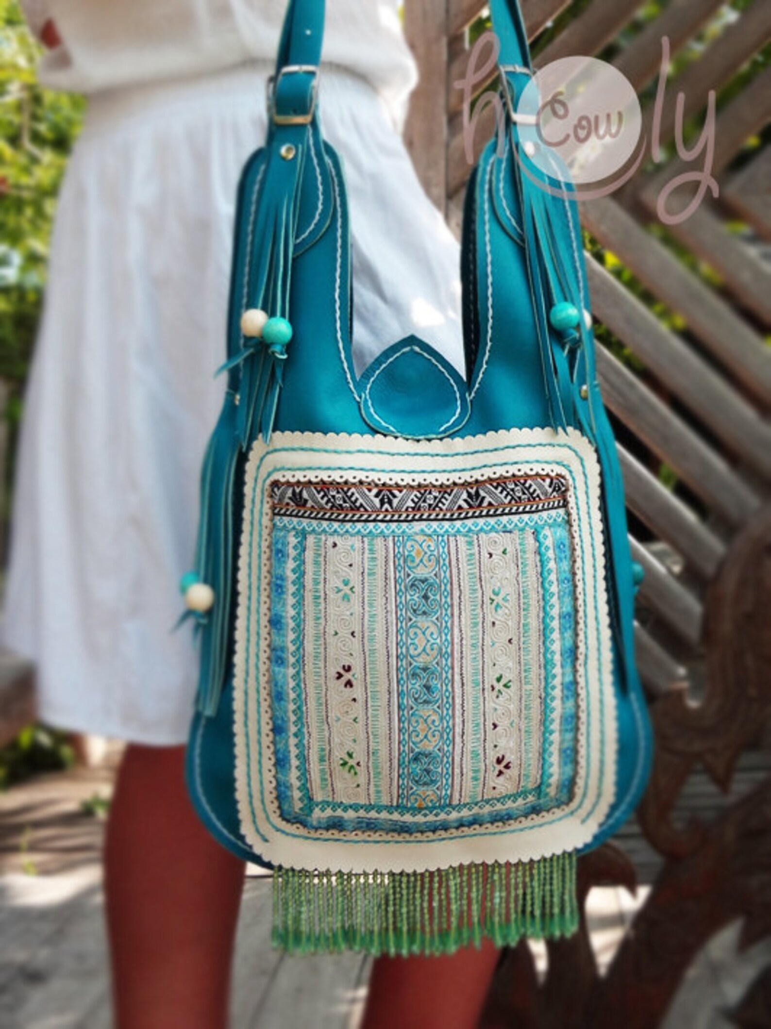 Hmong Bag Leather Shoulder Bag Bag Turquoise Leather Bag - Etsy