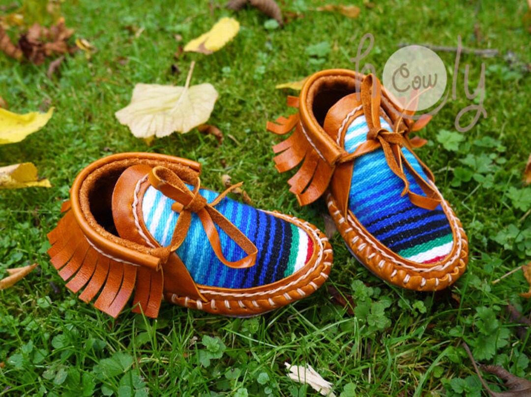 Brown Leather Baby Cowboy Serape Moccasins, Cowgirl Moccasins, Baby ...