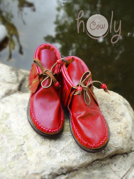 Red Moccasins Red Moccasin Boots Womens Moccasins Leather | Etsy