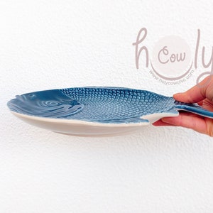 Handmade Large Ceramic Blue Fish Dish, Fish Plate, Large Ceramic Fish ...