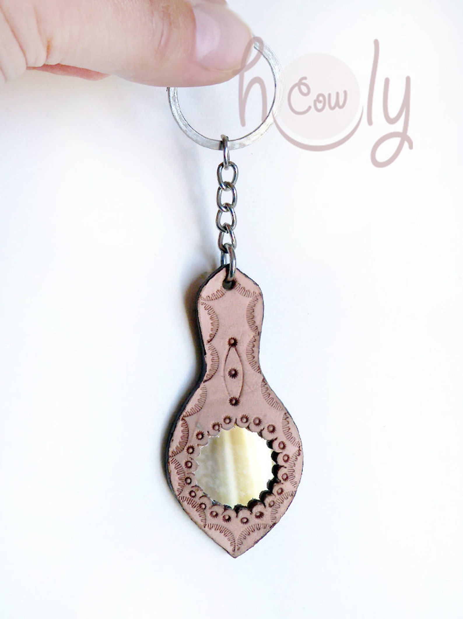 Handmade Beige Leather Mirror Key Ring Keychain Key Fob - Etsy