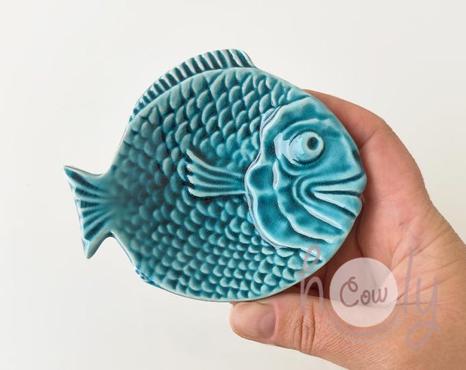 Portuguese Majolica Fish Dish in Turquoise Blue. Caldas Da Rainha ...