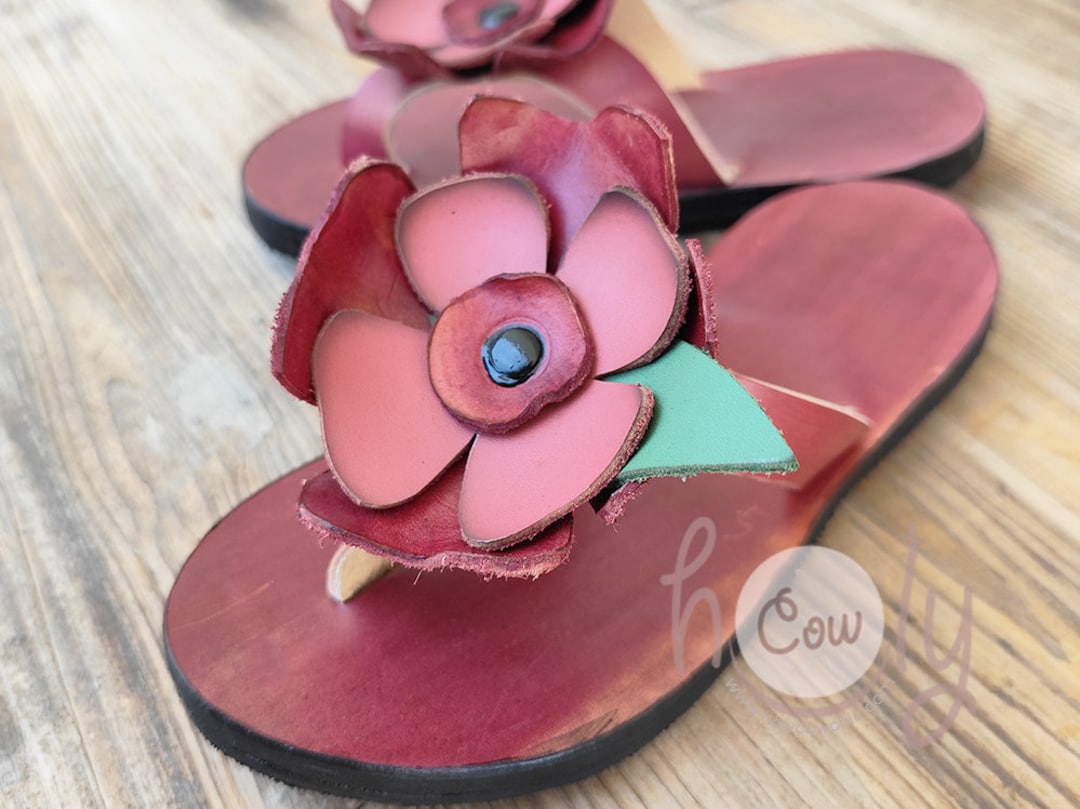 Brown Leather Flower Sandals, Womens Leather Sandals, Leather Sandals ...