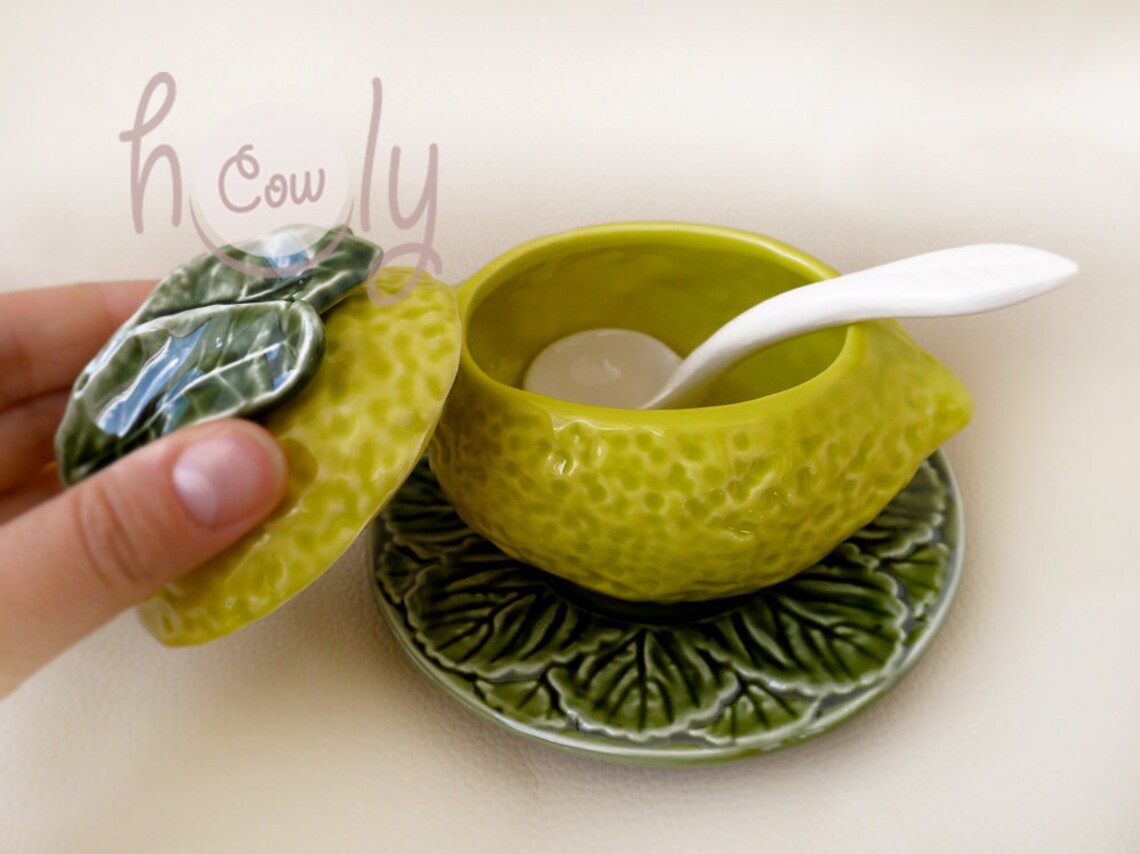 Handmade Ceramic Lemon Bowl With Leaf Plate and Spoon Ceramic - Etsy