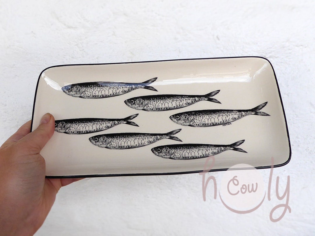Handmade Ceramic Platter With Decorative Fish Sardines, FREE SHIPPING ...