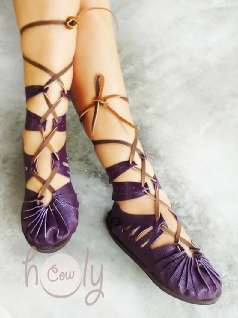 Hand Stitched Purple Leather Sandals Womens Boho Sandals - Etsy