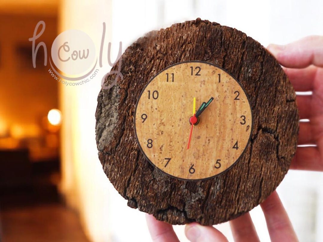 Small Circular Natural Eco Friendly Cork Clock, Rustic Clock, Natural ...