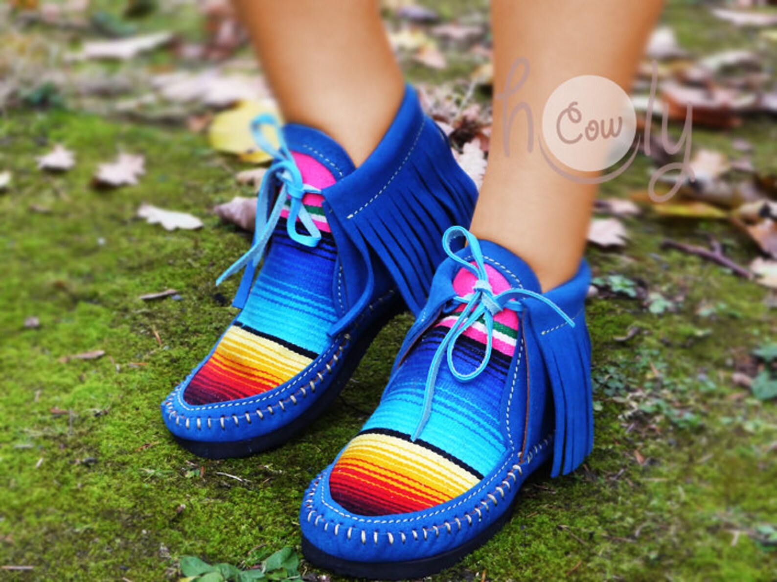 Moccasins, Blue Serape Moccasins, Womens Moccasins, Blue Moccasins ...