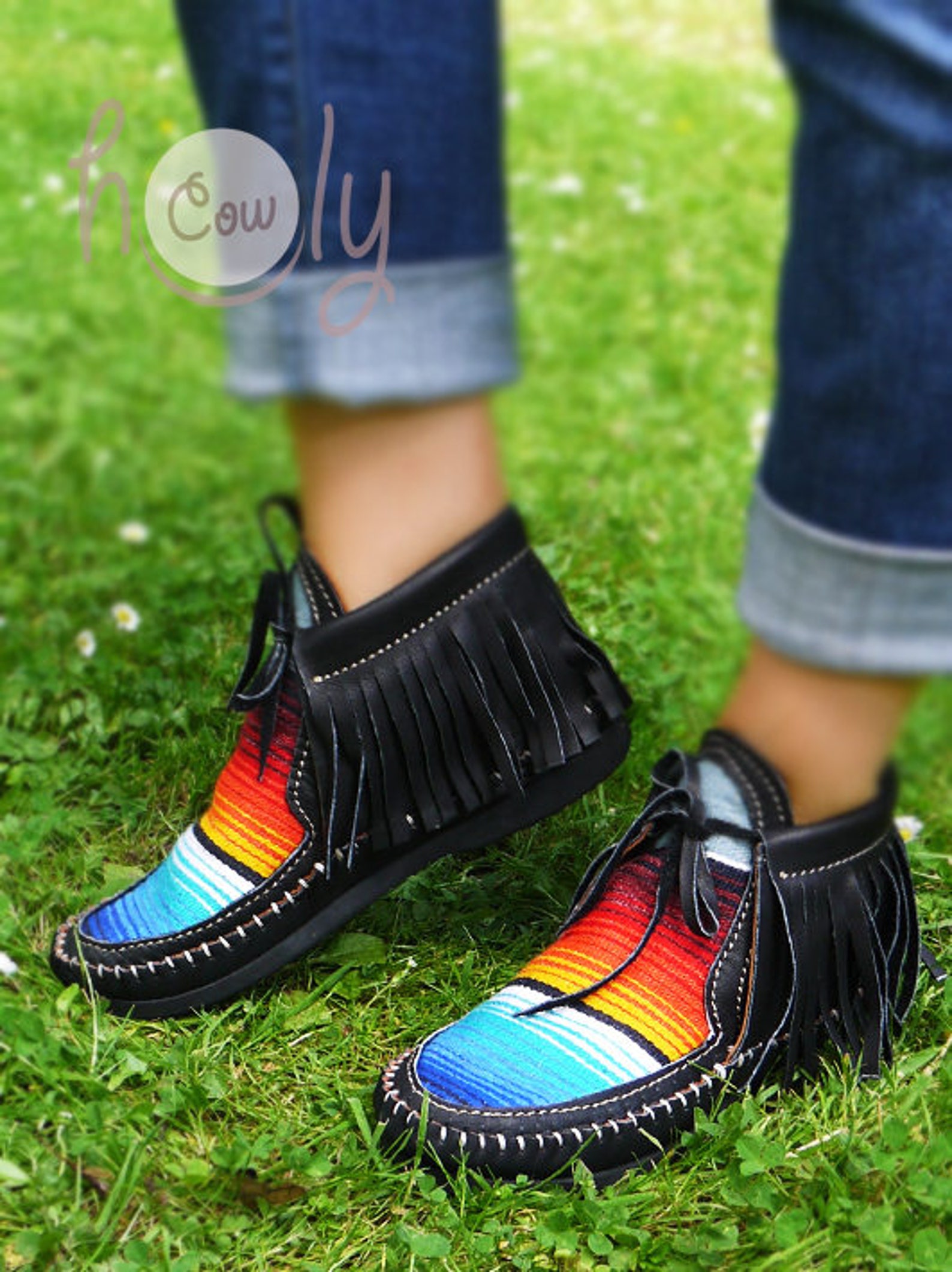 Black Leather Serape Moccasins Womens Moccasins Black Serape | Etsy