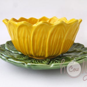 Handmade Colorful Ceramic Sunflower Bowl on Leaf Plate, Ceramic Bowl ...