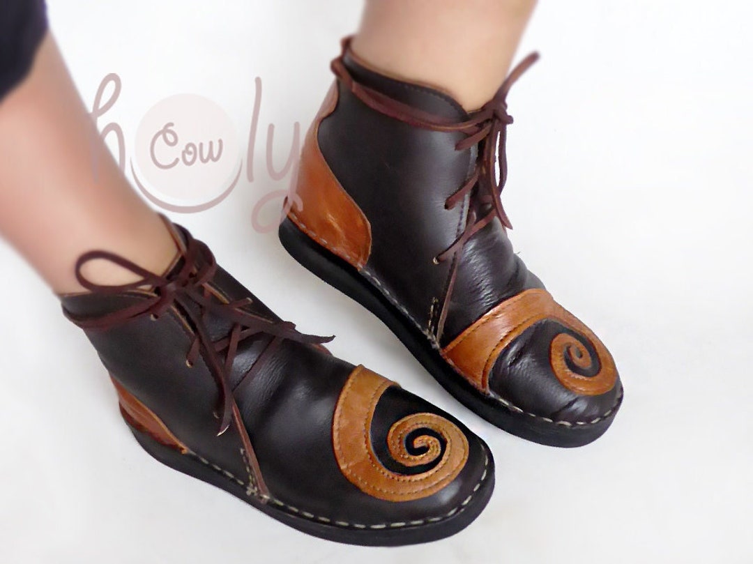 Beautiful Handmade Brown Leather Unique Celtic Spiral Boots - Etsy