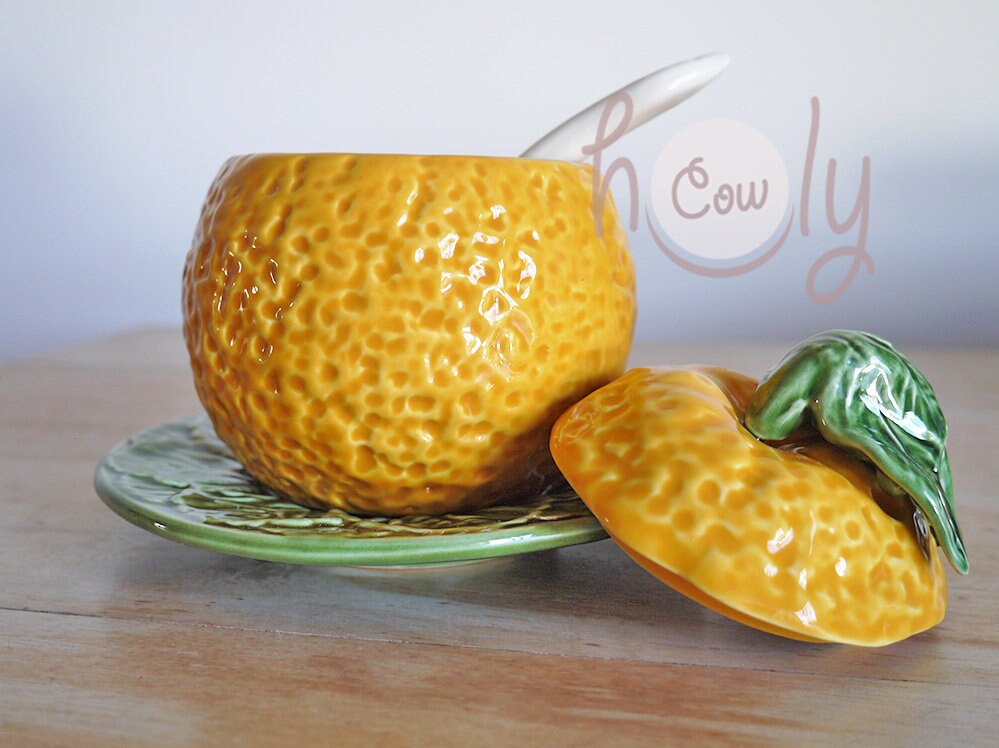 Handmade Ceramic Orange Bowl With Spoon on Leaf Plate Ceramic | Etsy
