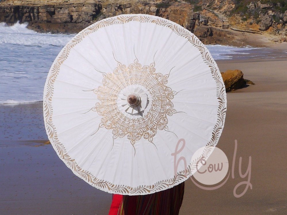 Hand Painted White Waterproof Parasol With FREE Umbrella Bag | Etsy