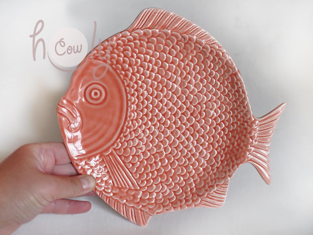 Handmade Pink Ceramic Fish Dish, Fish Plate, Pink Ceramic Fish Plate ...