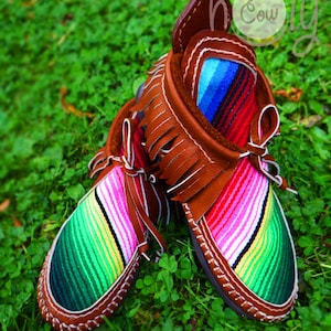 Serape Moccasins, Serape Moccasin Boots, Womens Moccasins, Leather ...