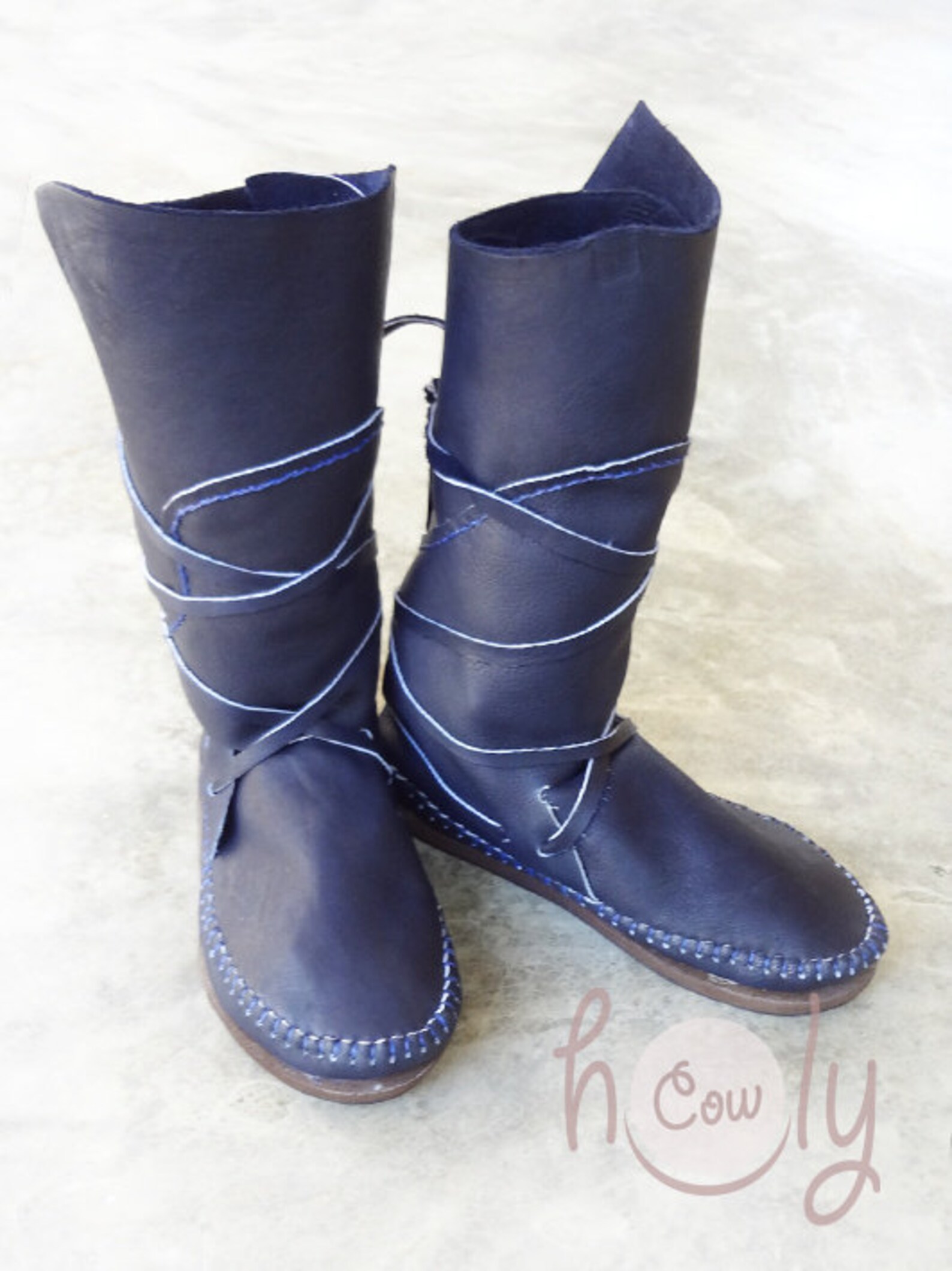 Blue Leather Moccasins, Blue Moccasin Boots, Moccasins Women, Moccasins ...
