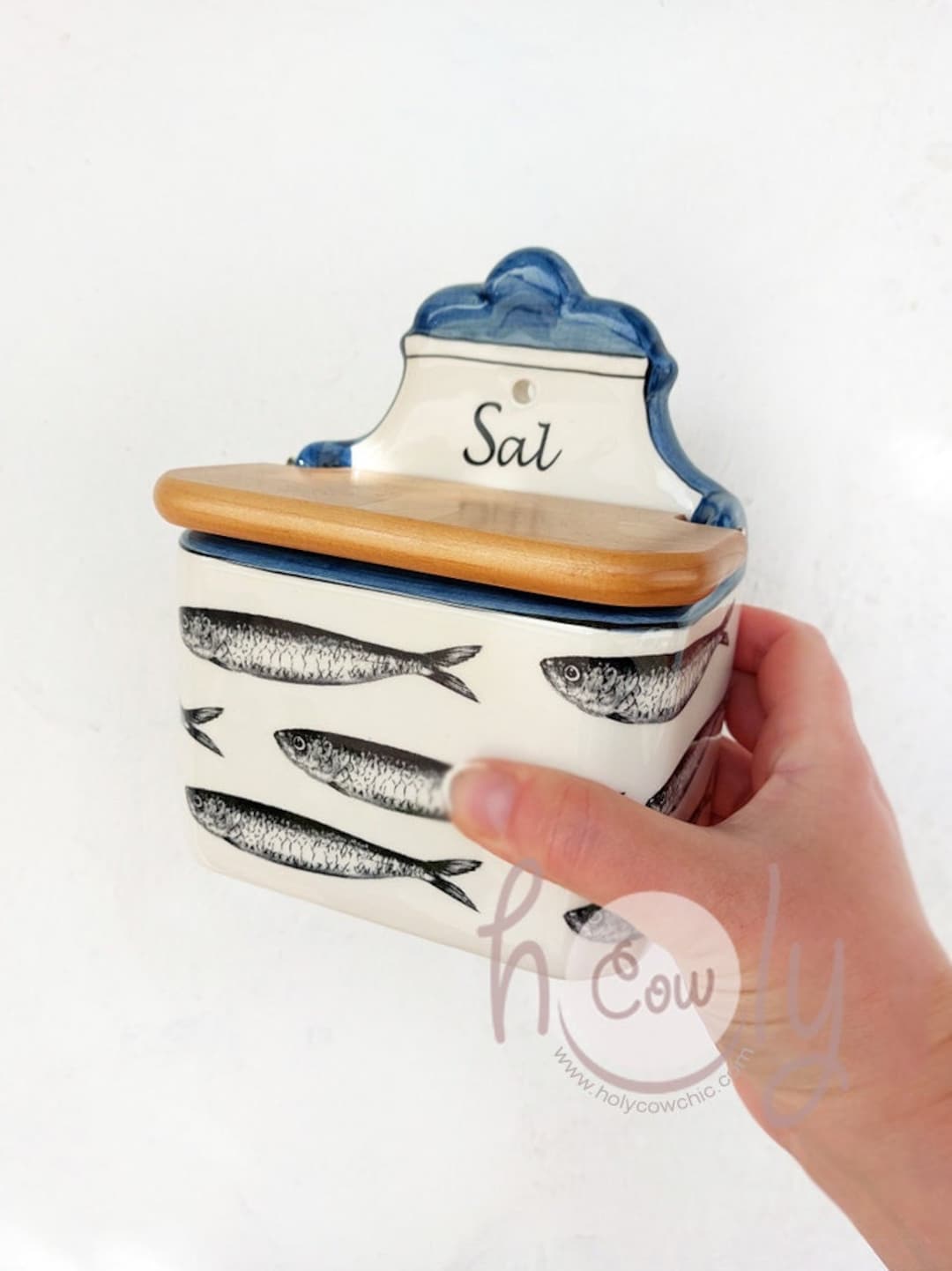 Handcrafted Wall Mountable Ceramic Salt Container With Wooden - Etsy
