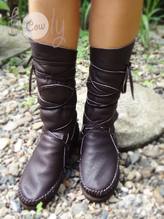 Brown Leather Moccasin, Womens Moccasins, Native American Boots, Custom ...