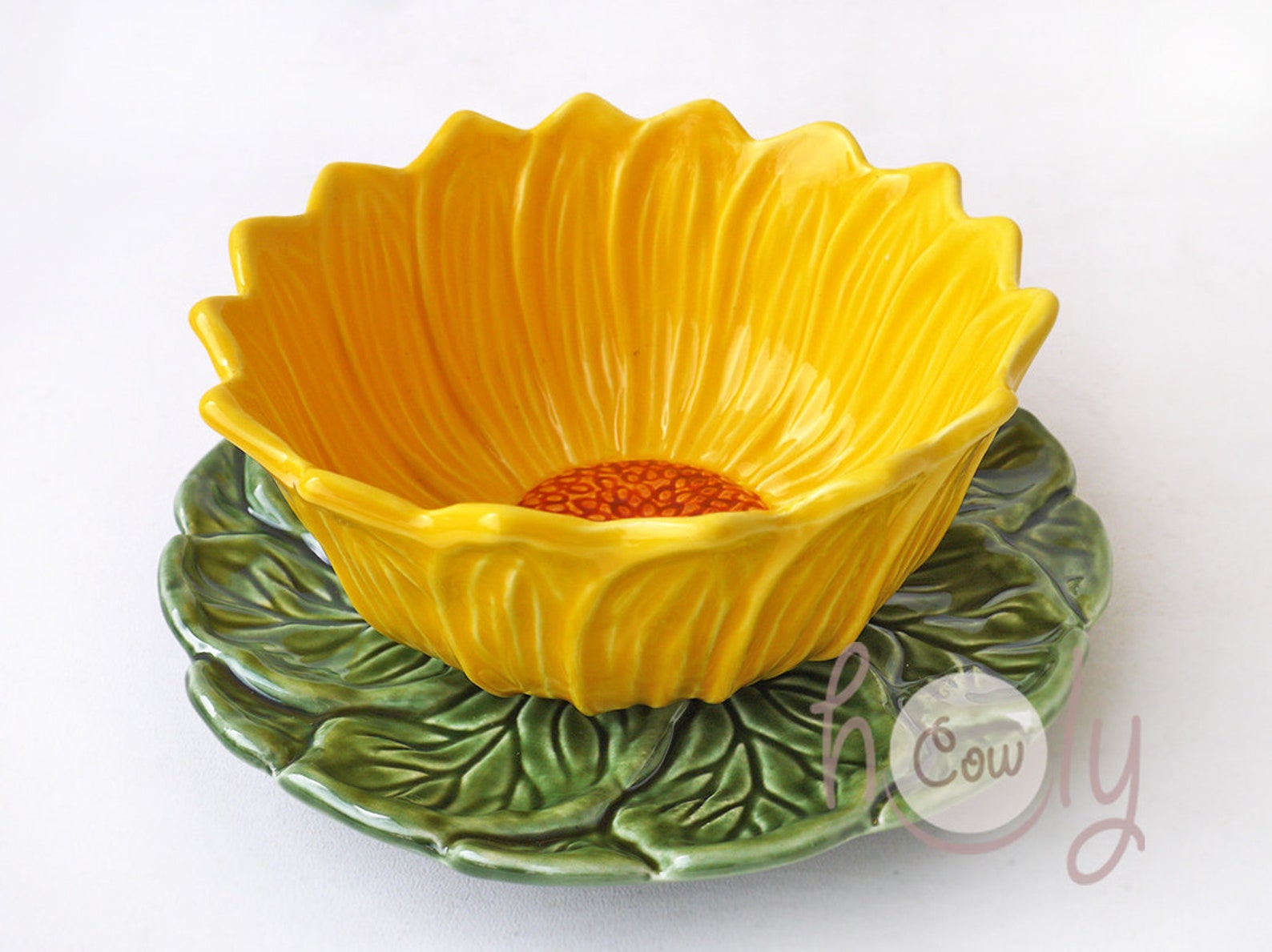 Handmade Colorful Ceramic Sunflower Bowl on Leaf Plate - Etsy