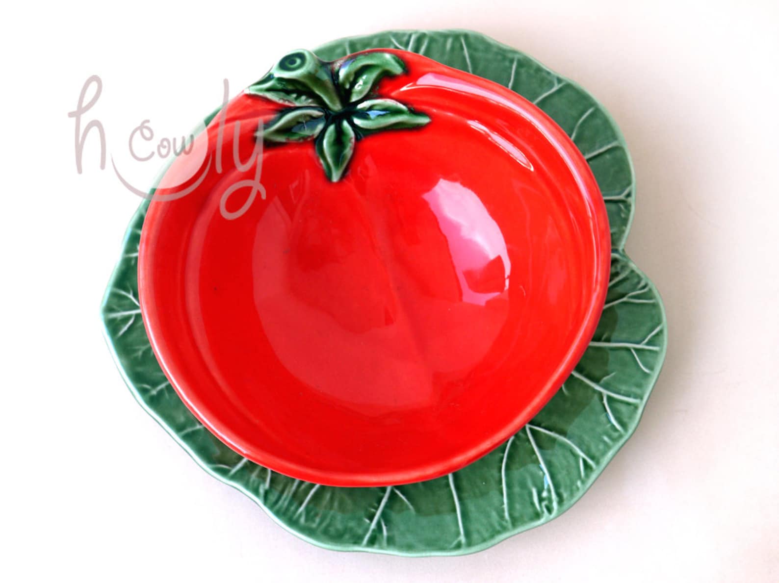 Handmade Ceramic Tomato Bowl With Cabbage Leaf Plate Ceramic - Etsy