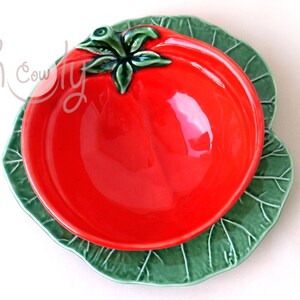 Handmade Ceramic Tomato Bowl With Cabbage Leaf Plate, Ceramic Bowl ...