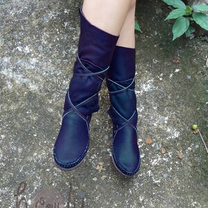 Blue Leather Moccasins, Blue Moccasin Boots, Moccasins Women, Moccasins ...