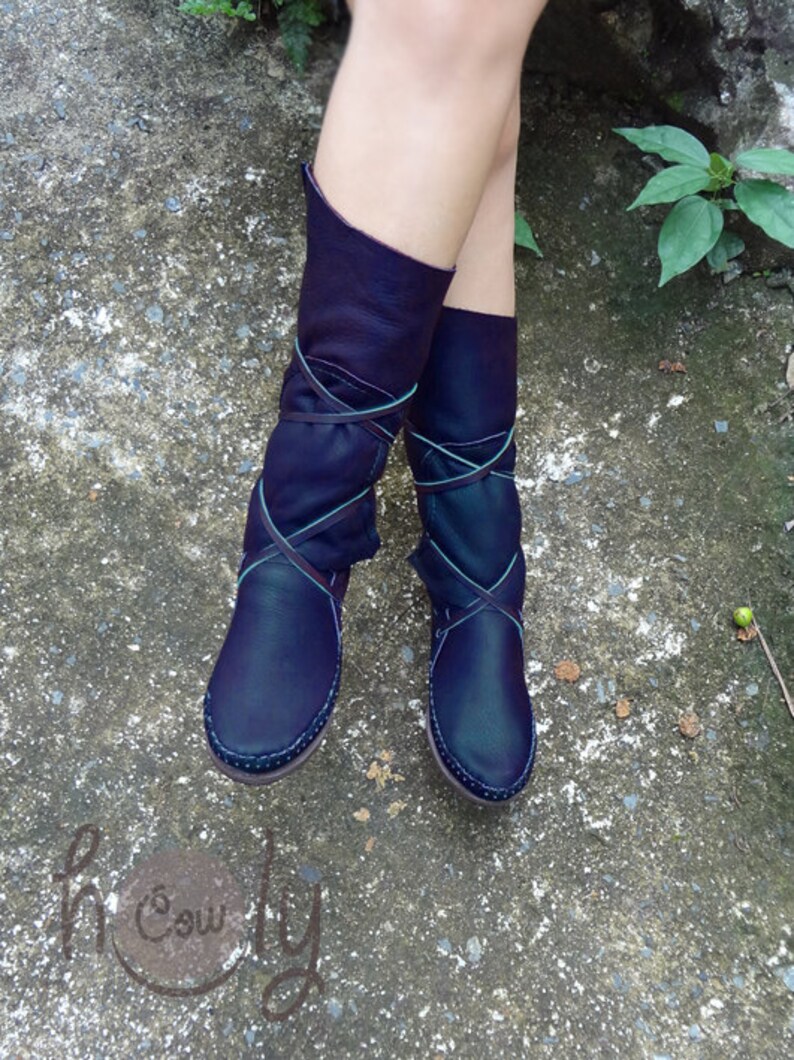 Blue Leather Moccasins, Blue Moccasin Boots, Moccasins Women, Moccasins ...