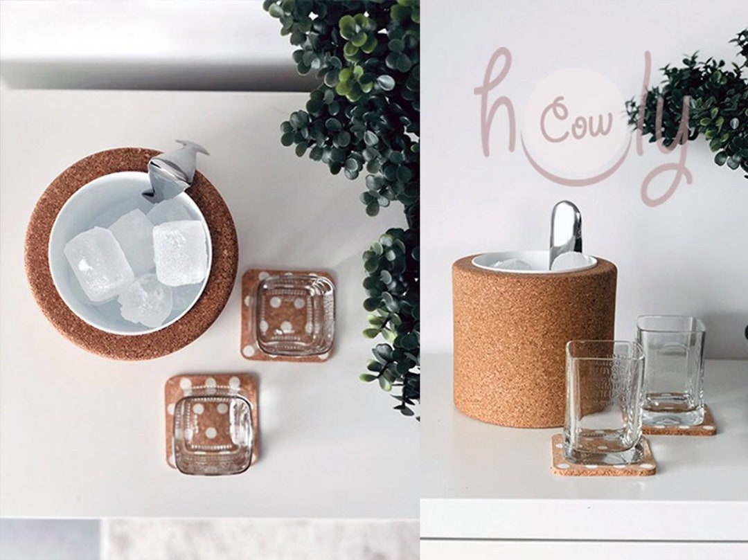 Eco Natural Cork Ice Bucket With Metal Ice Tongs, Ice Bucket, Natural ...