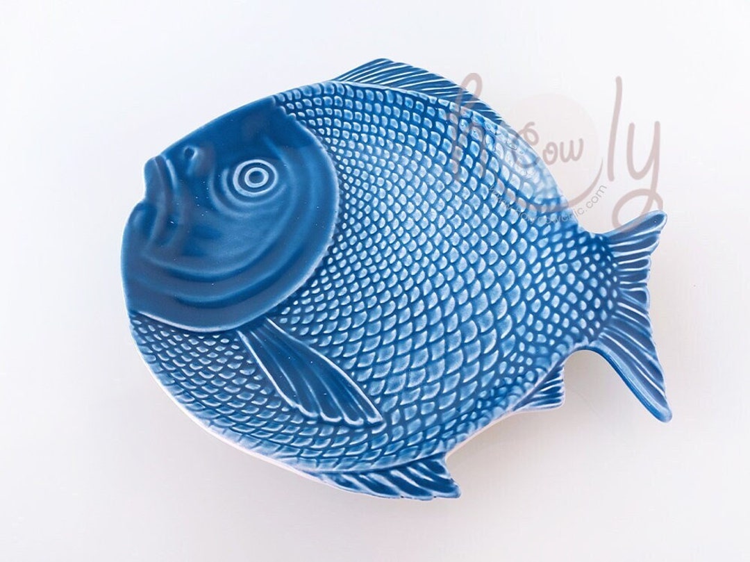 Handmade Large Ceramic Blue Fish Dish, Fish Plate, Large Ceramic Fish ...