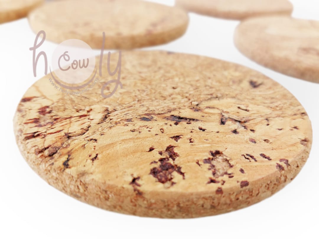 Set of Six Handmade Circular Natural Cork Coasters 8mm Thick, Natural ...